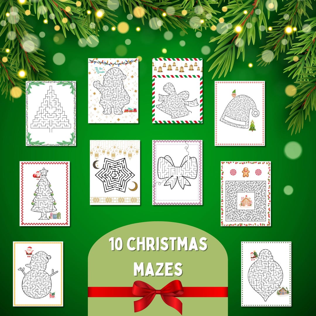 10 Christmas Mazes, Printable Digital Download, Holiday Fun, Festive ...