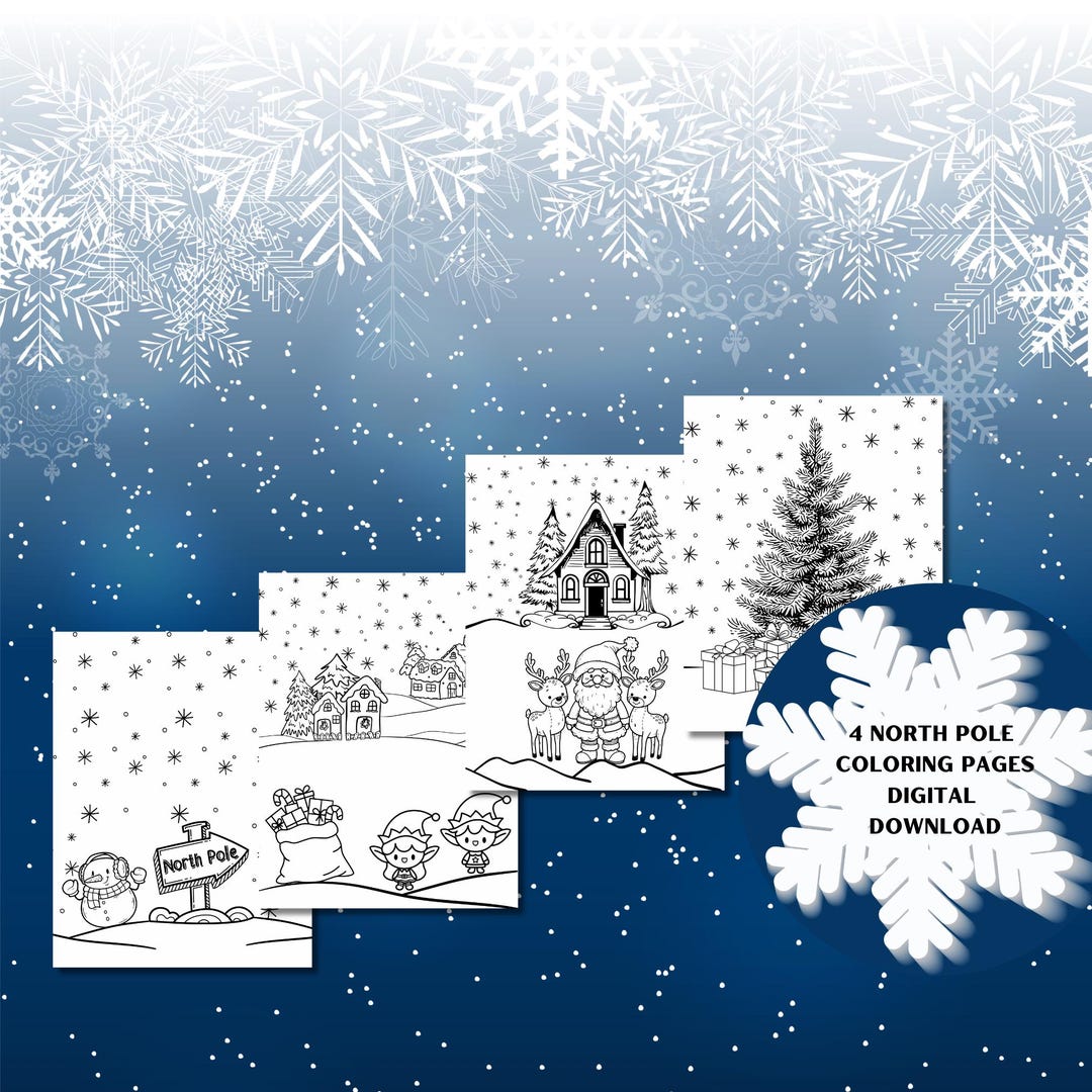 North Pole Coloring Pages, Christmas Digital Download, Holiday Activity ...