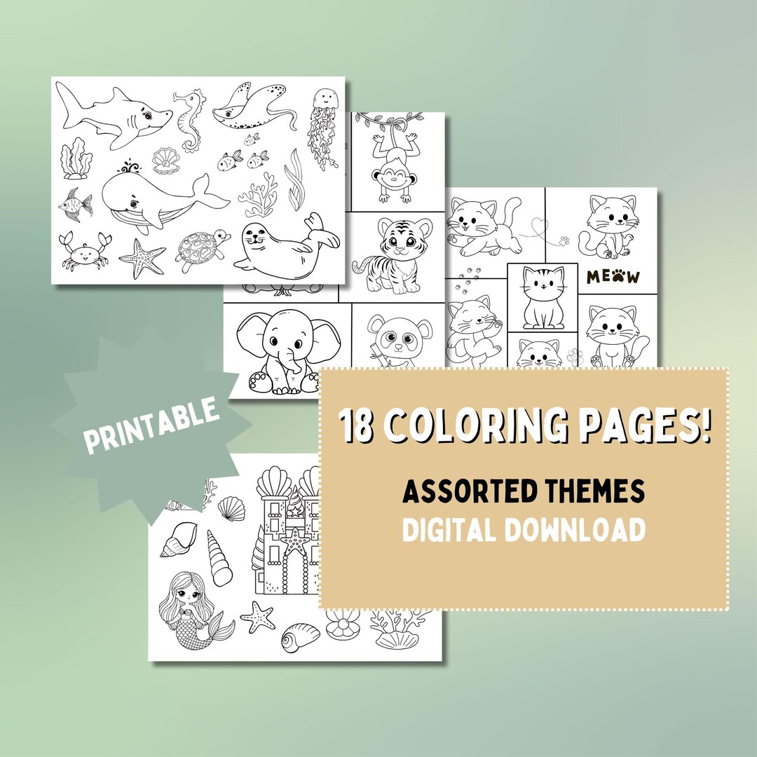 18 Digital Coloring Pages, Printable Coloring, Animals, Space, Mermaid ...