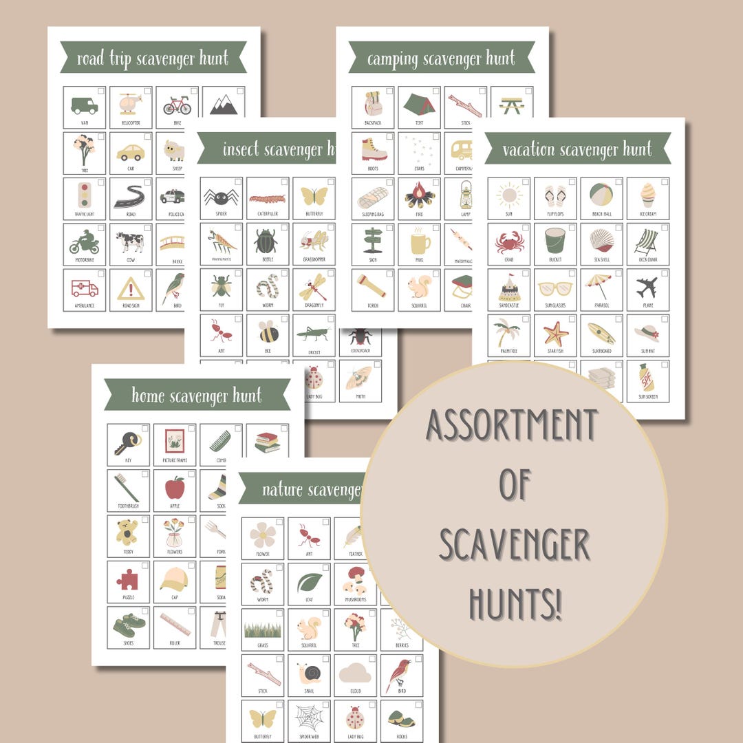BUNDLE of 6 Different Scavenger Hunts, Digital Download, Kid and Family ...