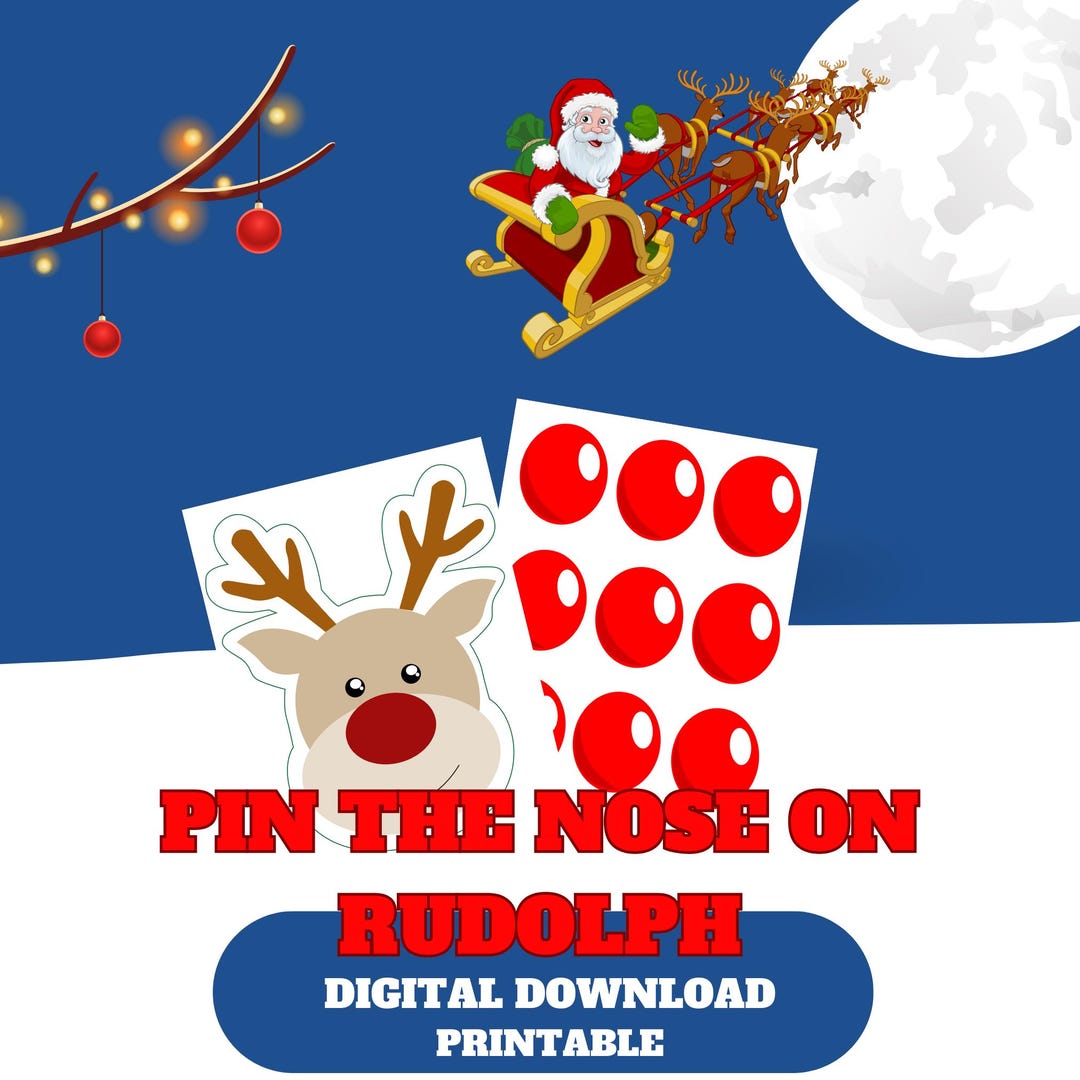 Pin the Nose on Rudolph, Holiday Game, Digital Download, Christmas ...