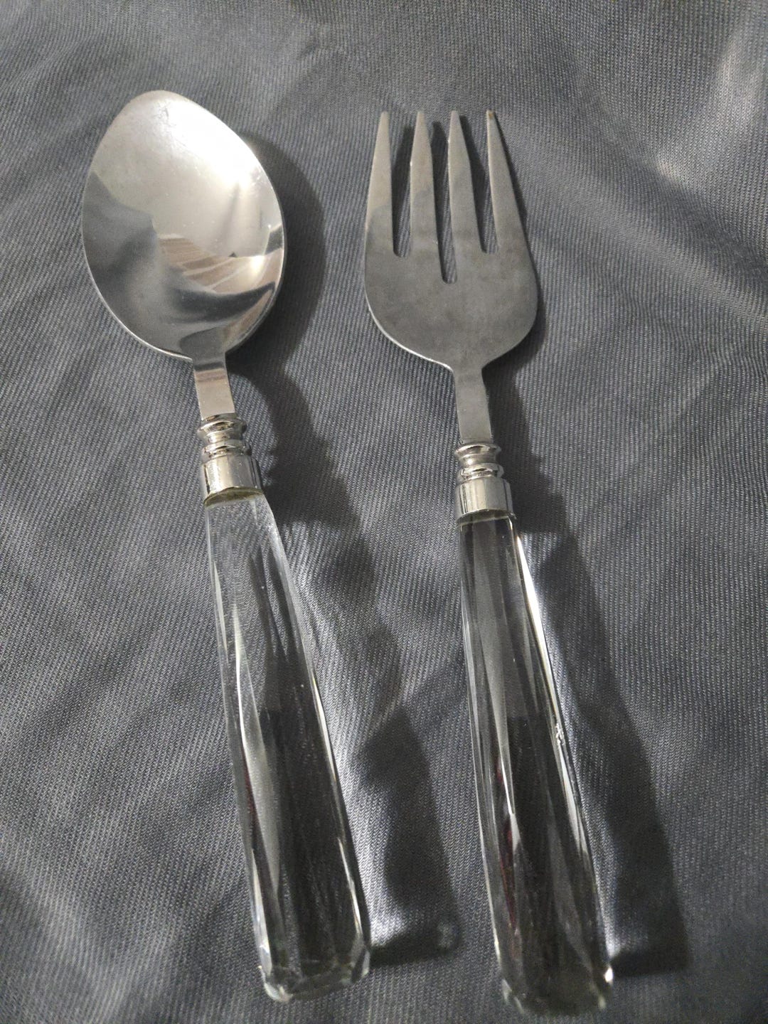 Vintage Crystal Salad Serving Set | Clear Faceted Handles | Elegant ...