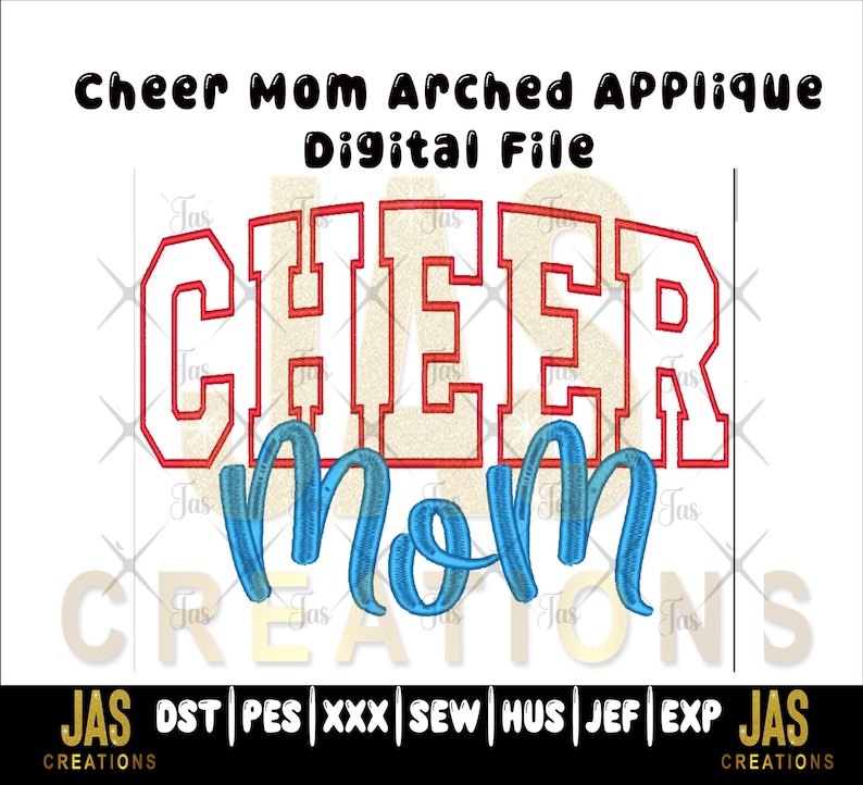 Cheer Mom Arched Satin Stitch Applique Embroidery Design (digital ...