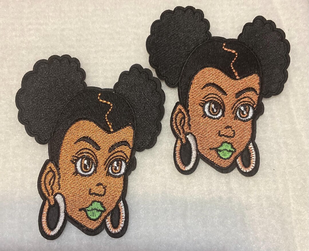 Afro Puffs Iron-on Patch: Embroidered Black Girl Applique - Etsy