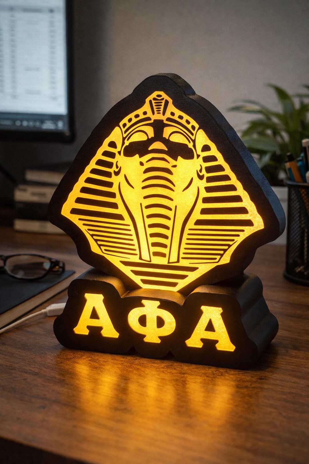 Alpha Phi Alpha Light Box, 3D Printed Black & Gold Fraternity LED Night ...