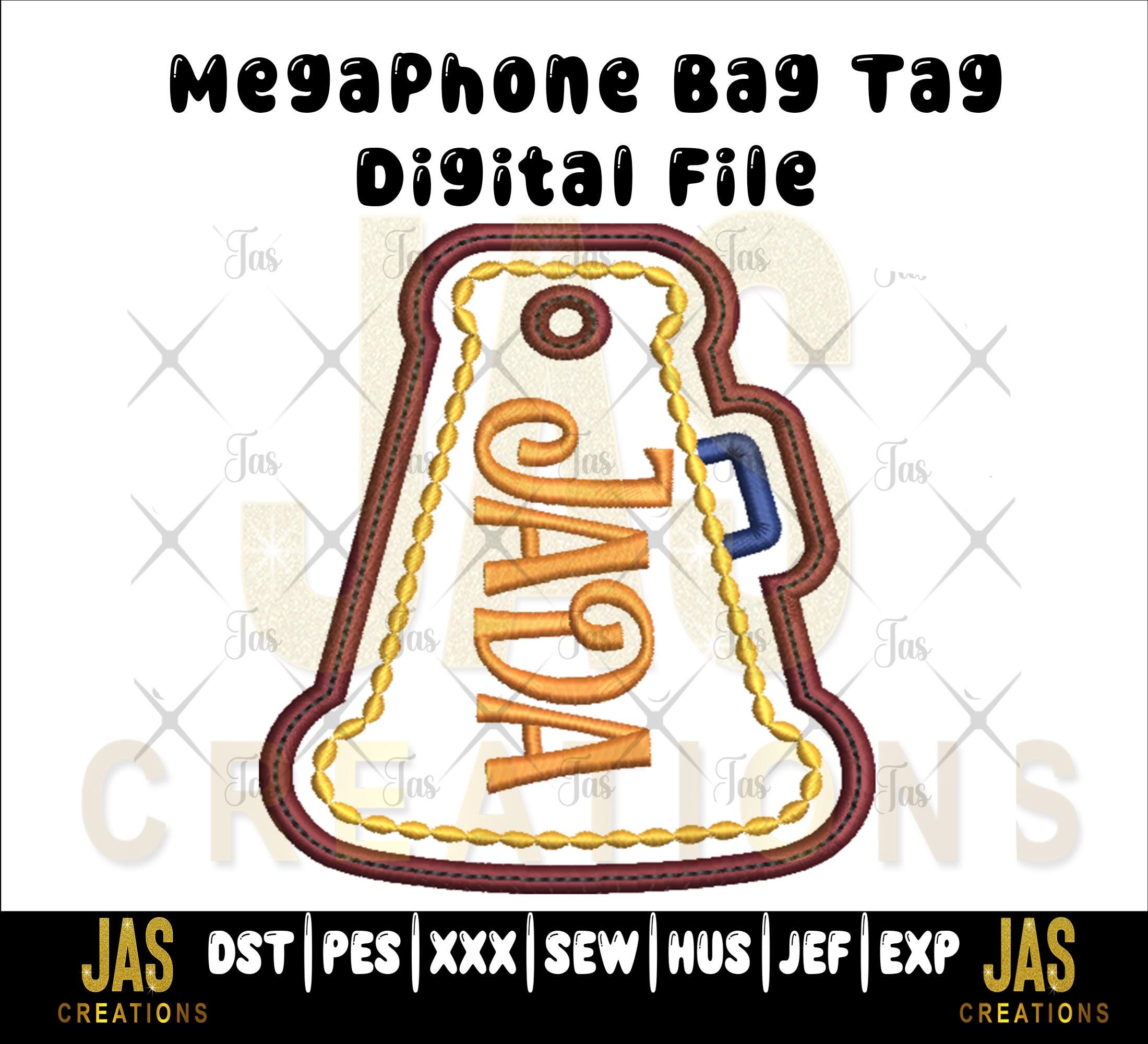 Megaphone Bag Tag Embroidery Design: Cheerleading Applique (digital ...