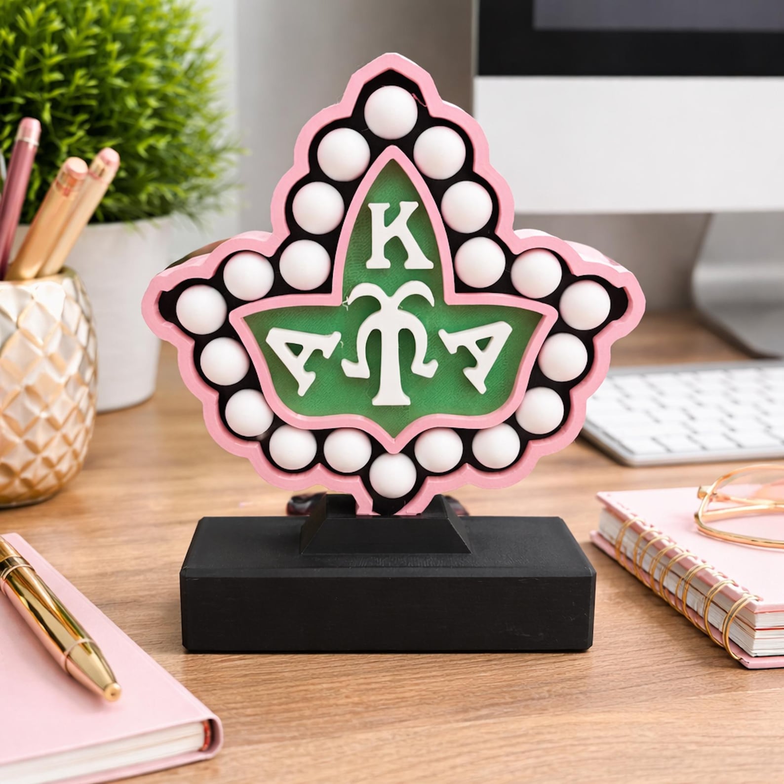 AKA Ivy Pearls Desk Plaque, Pink Green Sorority Decor, Sorority Gift - Etsy