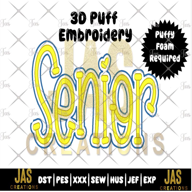 Senior 3D Puff Embroidery Design | Graduation Class of 2026 (digital ...