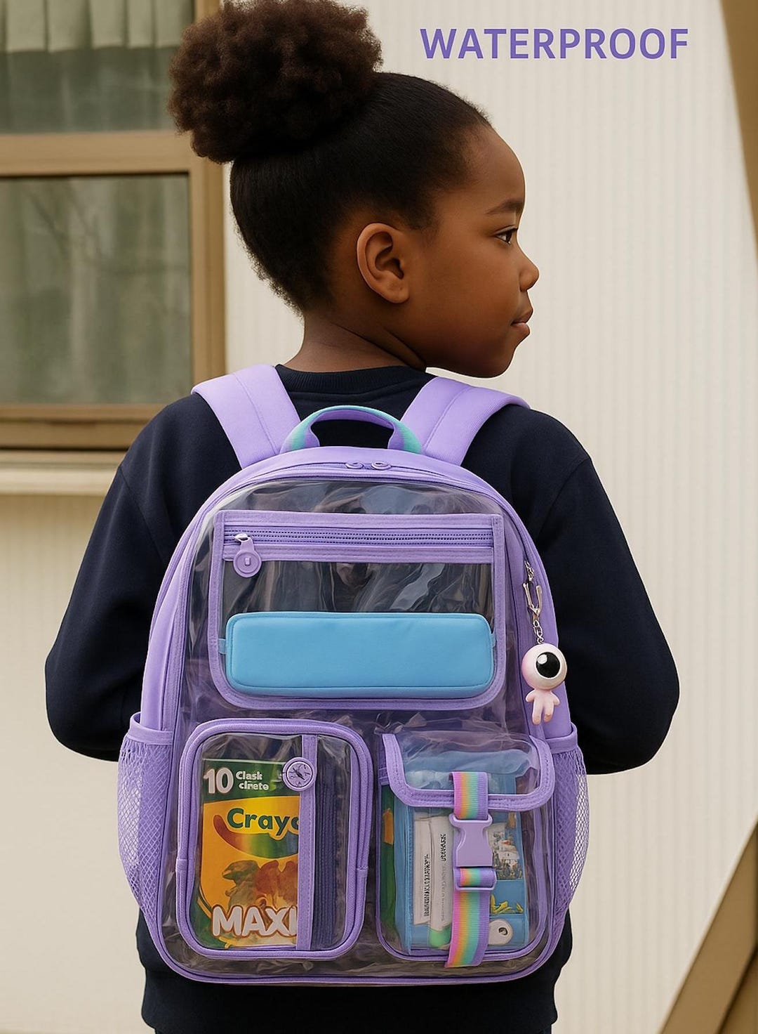 Personalized Clear Backpack: Purple Trim, Embroidered Name Strap - Etsy