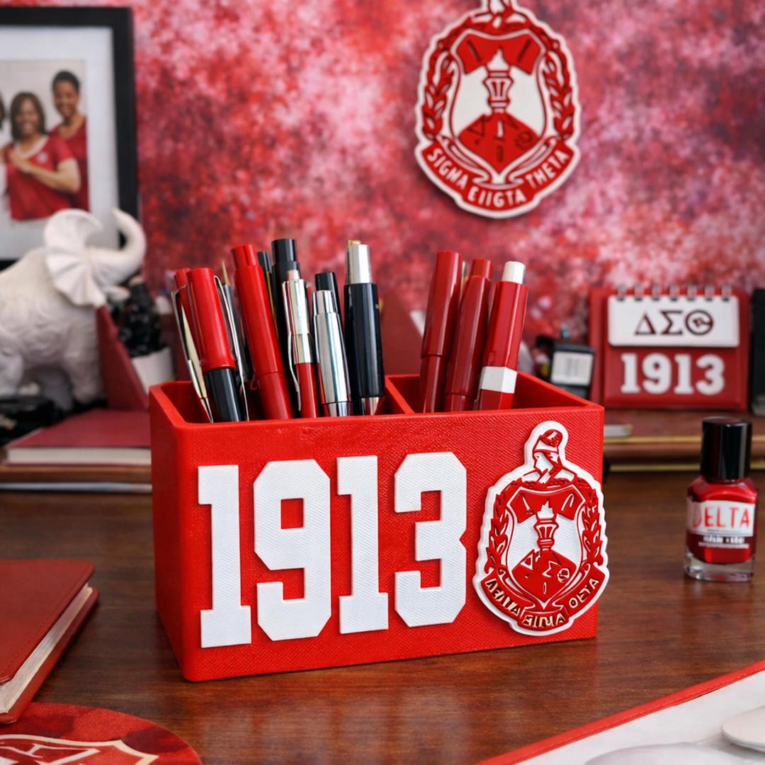3D Printed Delta Sigma Theta Pen Holder, 1913 Desk Organizer, Greek ...