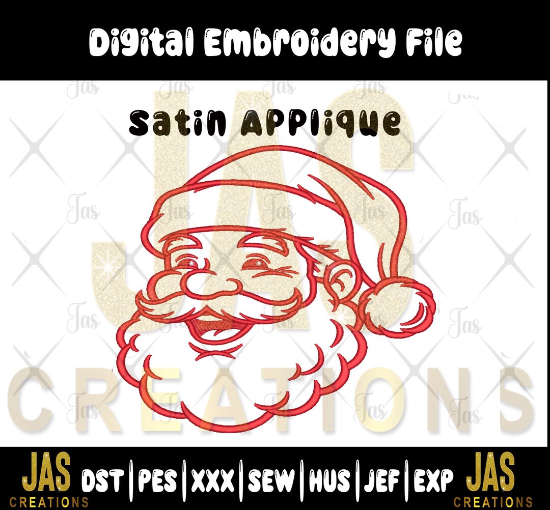 Santa Face Satin Applique Digital File, Christmas Embroidery Design ...