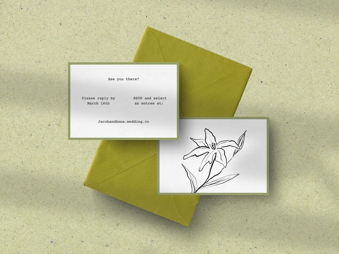 Hand-drawn Wedding Invitation Set With RSVP · Minimalist Floral Ink ...