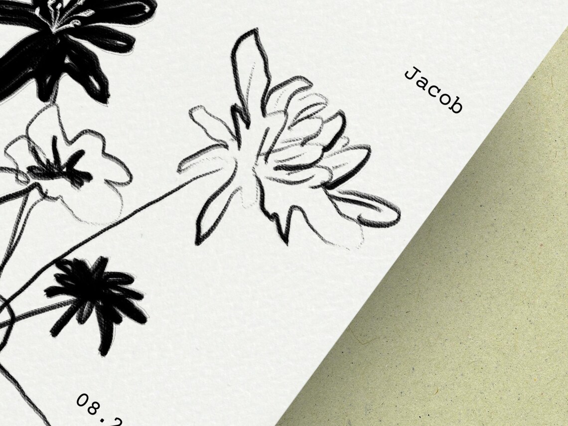 Hand-drawn Wedding Invitation Set With RSVP · Minimalist Floral Ink ...