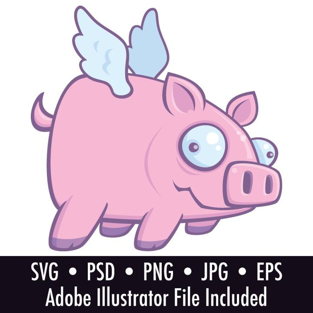 Flying Pig Clipart: Wacky Cartoon Piggy Vector (digital Download) - Etsy