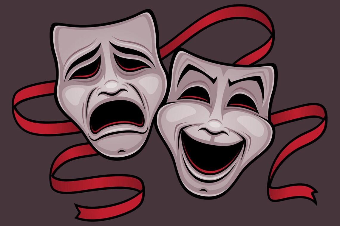 Gray and Red Comedy and Tragedy Theater Masks Digital Download Files ...