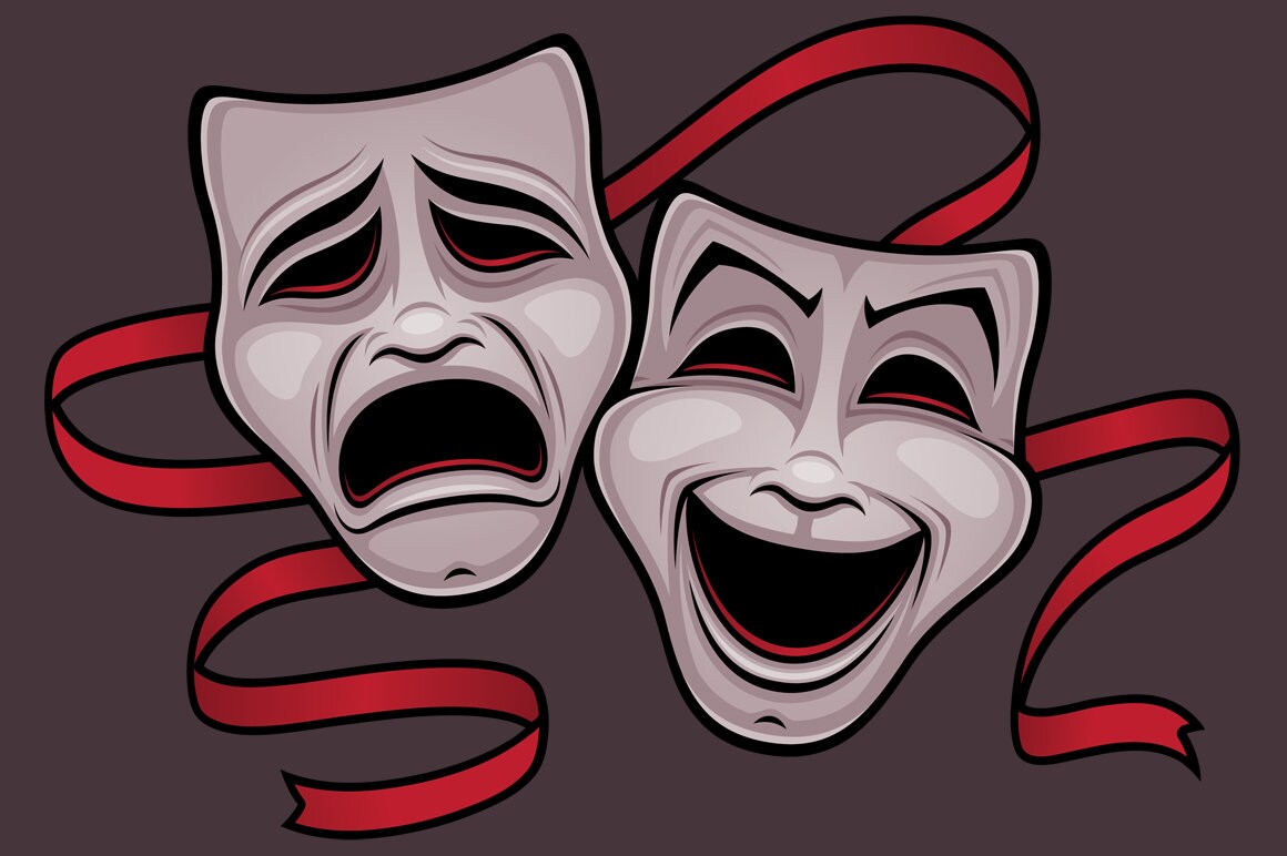 Gray and Red Comedy and Tragedy Theater Masks Digital Download Files ...