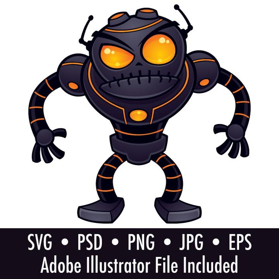Angry Robot Clipart: Cartoon Character Illustration (digital Download ...