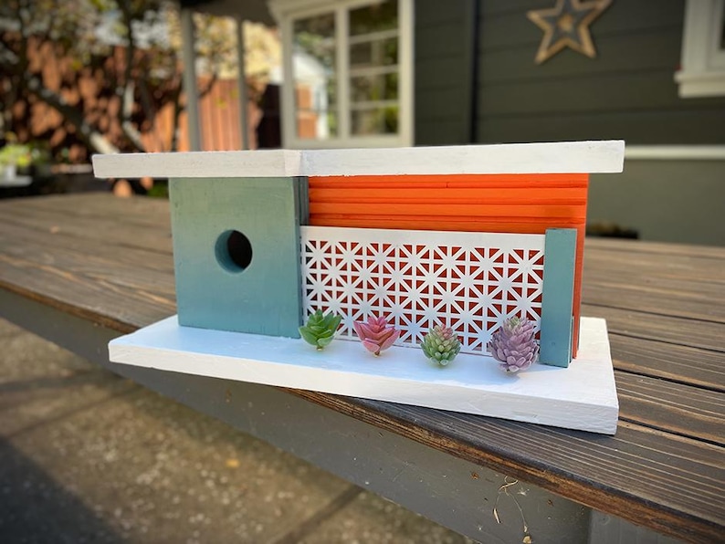 Mid Century Modern Birdhouse: Palm Springs Style, Handcrafted Yard Art ...