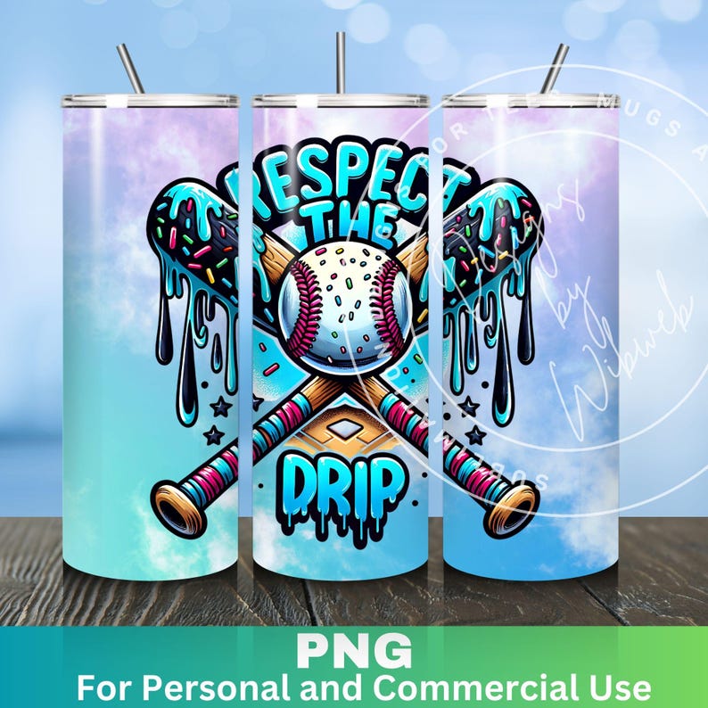 Baseball Respect the Drip Tumbler Wrap, 20oz Skinny Tumbler Design ...