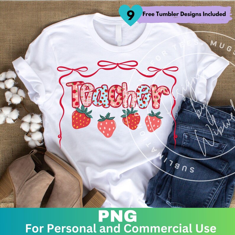 Teacher PNG: Summer Strawberry Teacher Sublimation Shirt Design ...