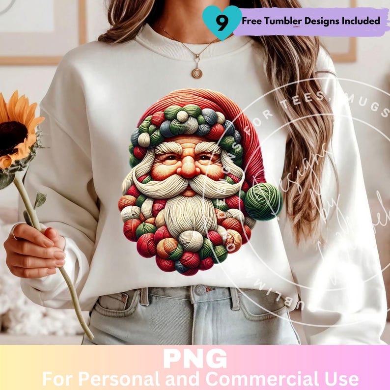 Santa Face PNG: Faux Yarn Christmas Sublimation Shirt Design (digital ...