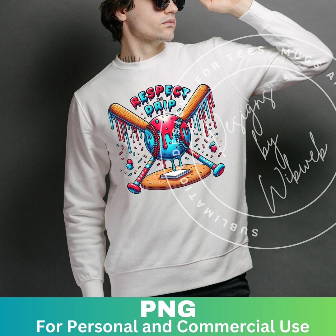 Baseball Ice Cream Drip Blue and Red Sublimation PNG Design, Baseball ...