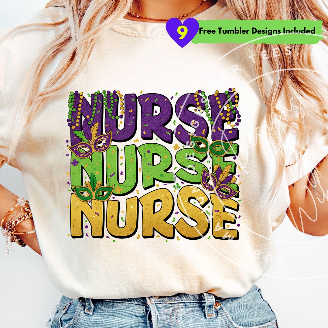 Mardi Gras Nurse PNG: Fat Tuesday RN Nurse Shirt Sublimation Design ...