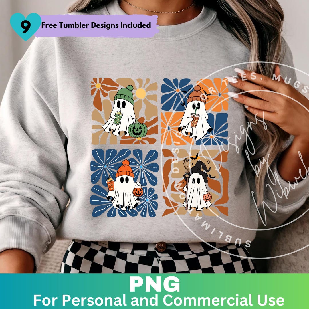 Boho Floral Ghost PNG: Halloween Sublimation Design (digital Download ...