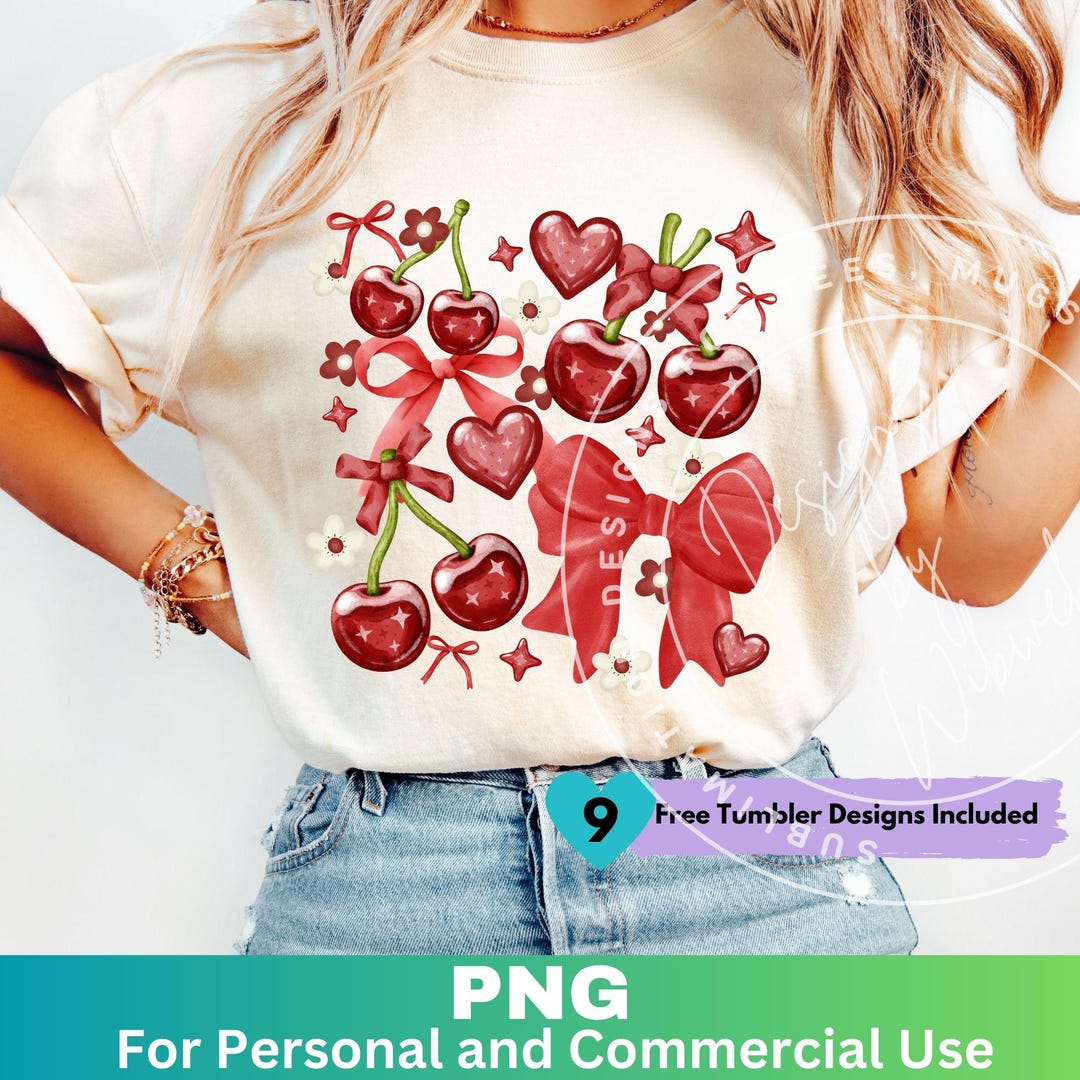 Cherry Bow PNG: Cherries Shirt Sublimation Design (digital Download) - Etsy