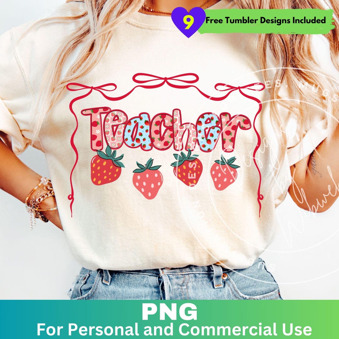 Teacher PNG: Summer Strawberry Teacher Sublimation Shirt Design ...