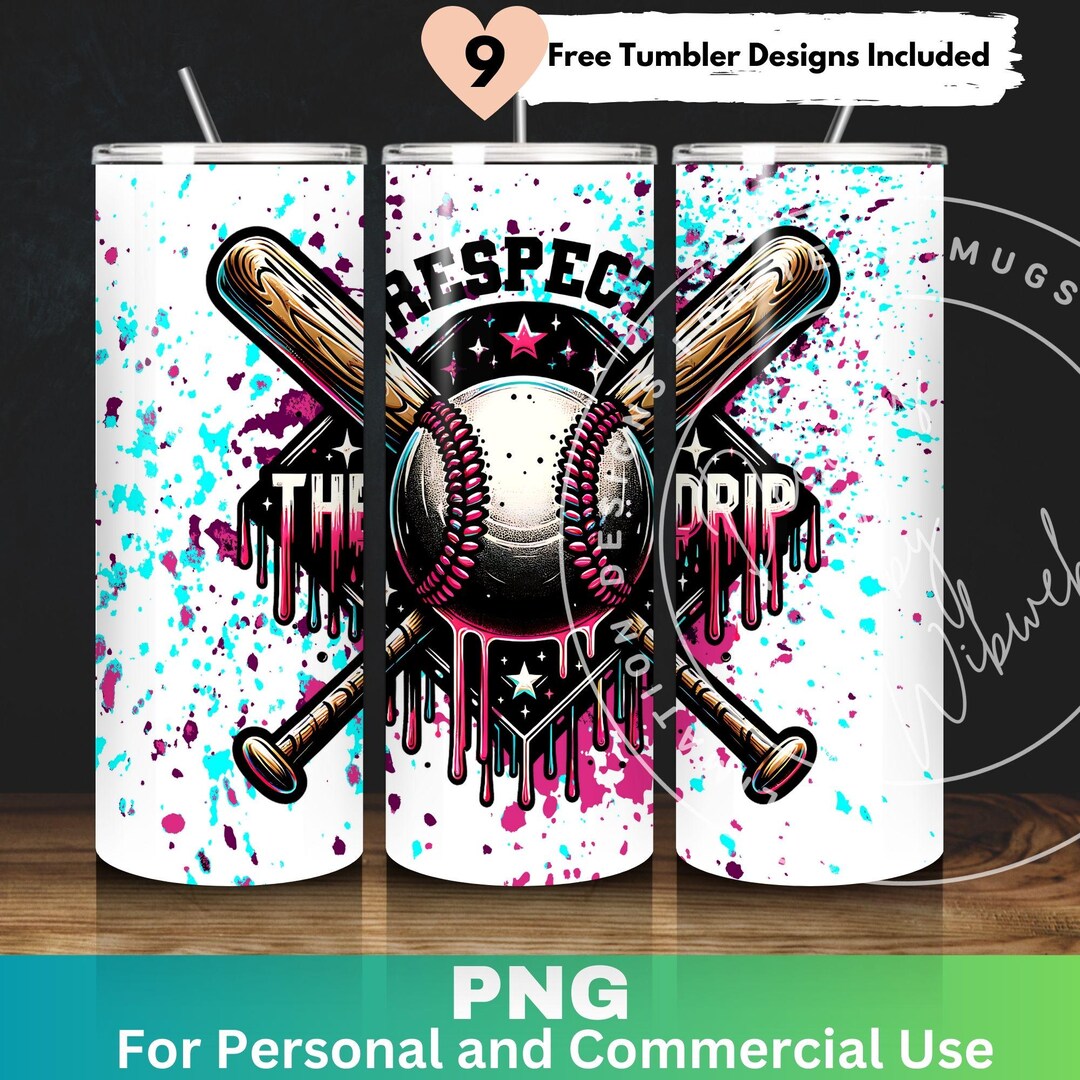 Baseball Respect the Drip Tumbler Wrap, 20oz Skinny Tumbler Design ...