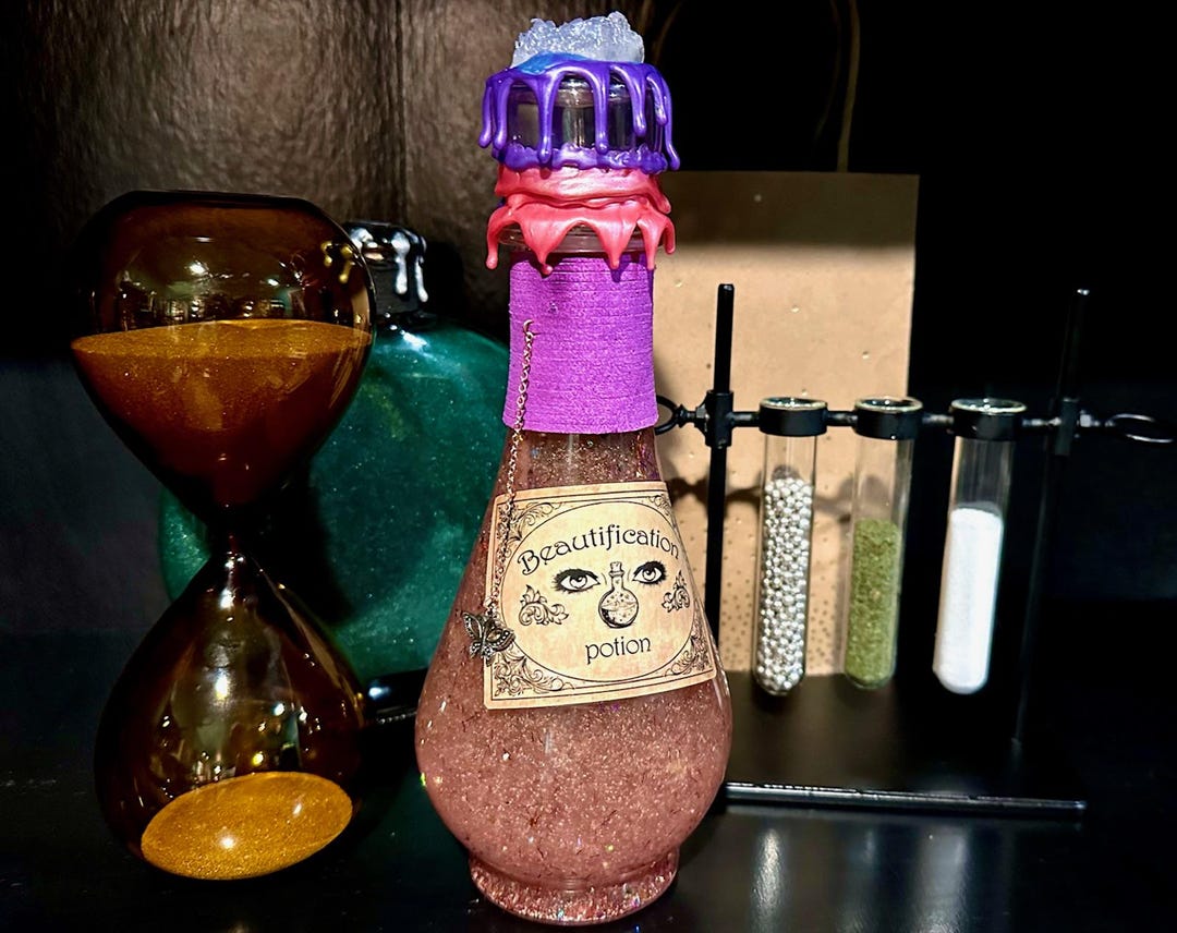 Beautification Potion, Magic Potion, Decorative Glass Potion Bottle, Witchy Decor, Wizard Potion ...