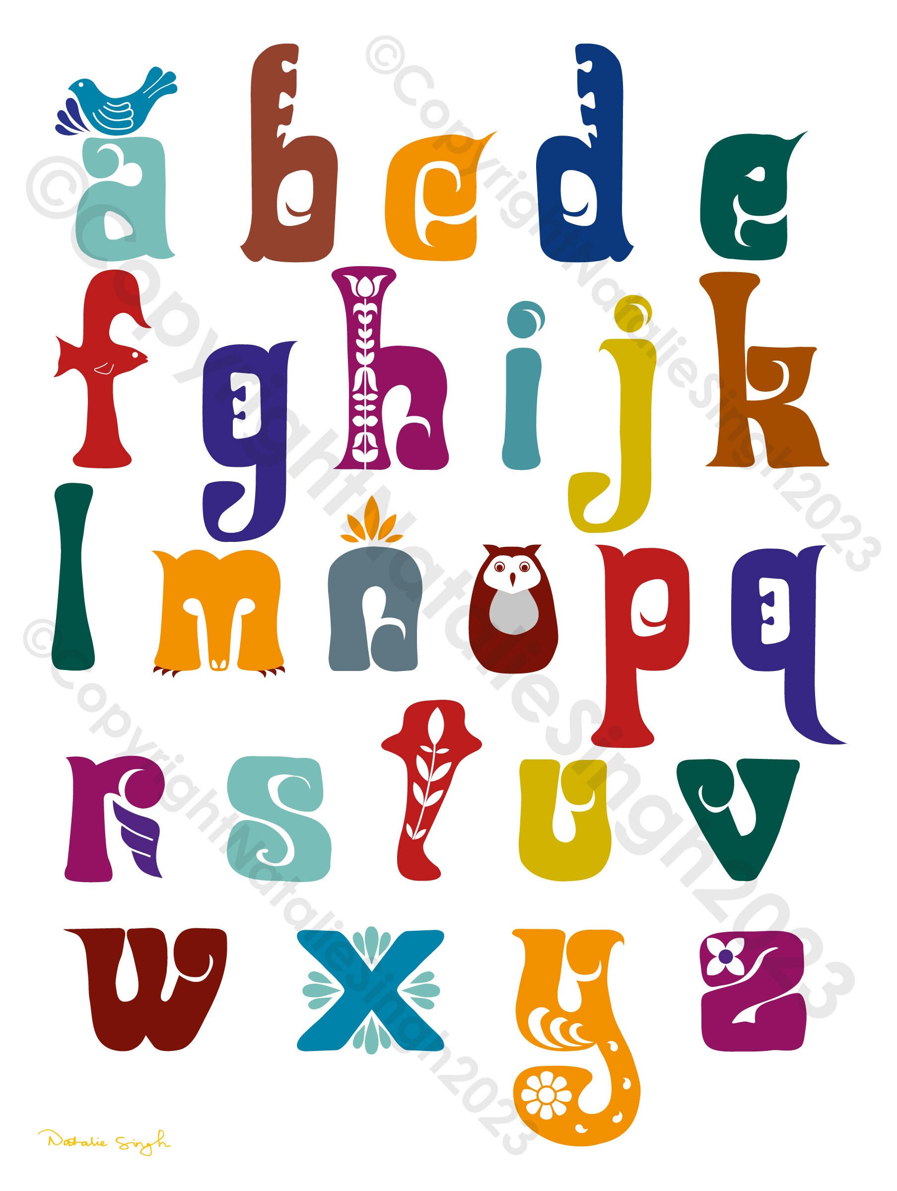 Stylised Lettering Hand Drawn Alphabet Poster ABC Folk Art Style - Etsy