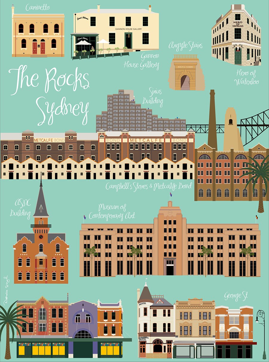 Retro Style Art Print of the Rocks Area in Sydney - Etsy