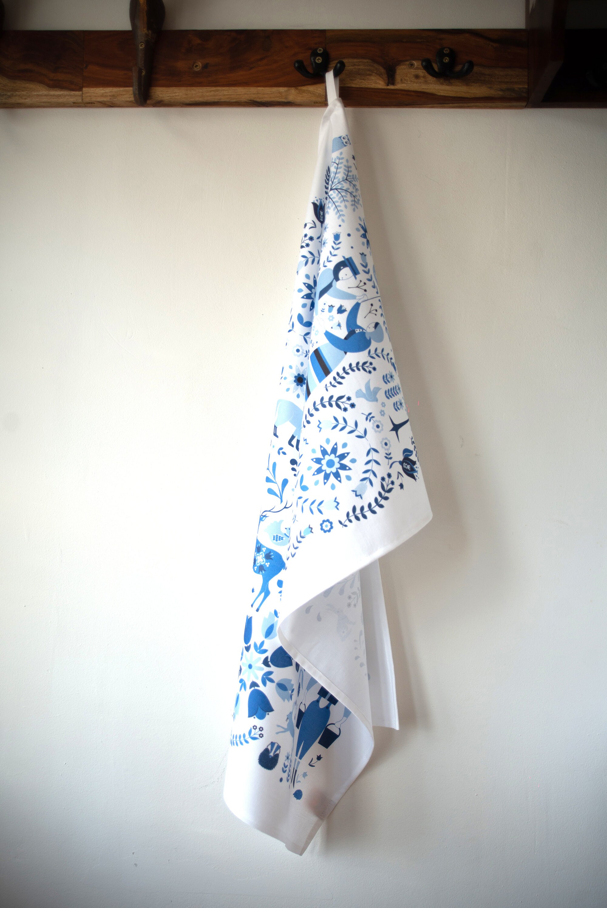 Delft Blue Tea Towel 100% Cotton Woodland in Folk Art Style - Etsy
