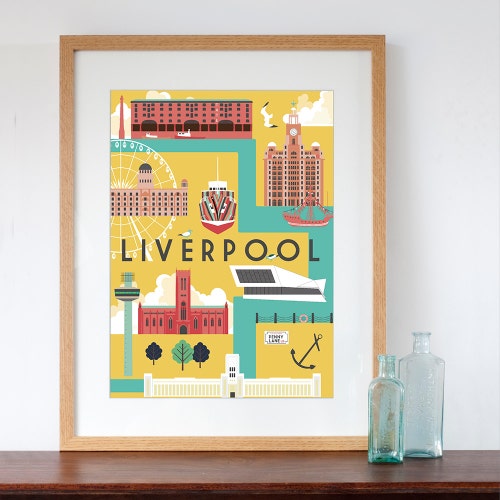 Liverpool Skyline Cityscape Landmarks Art Print - Etsy