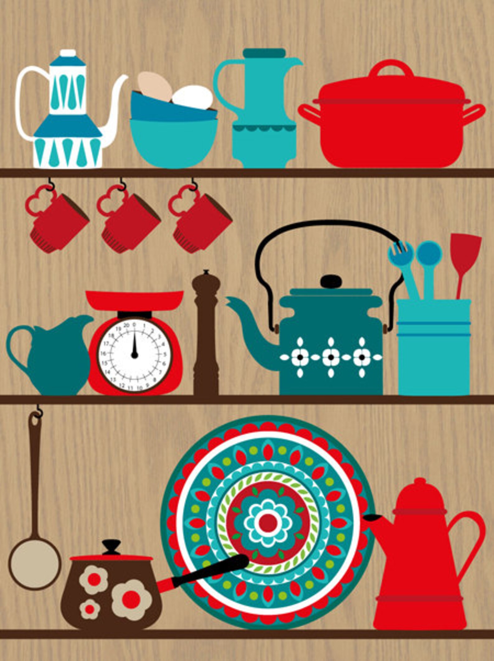 Retro Kitchen Shelves Art Print - Etsy