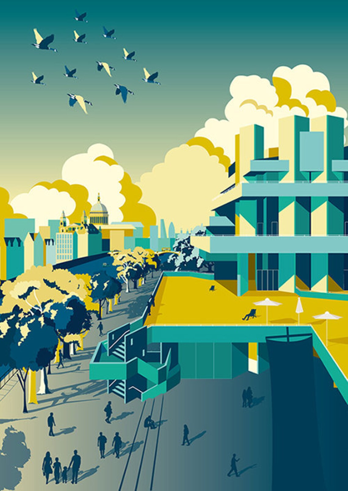 Waterloo Sunset Art Print With the National Theatre - Etsy