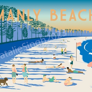 Manly Beach, Sydney - Retro Travel Poster Style Print - Etsy