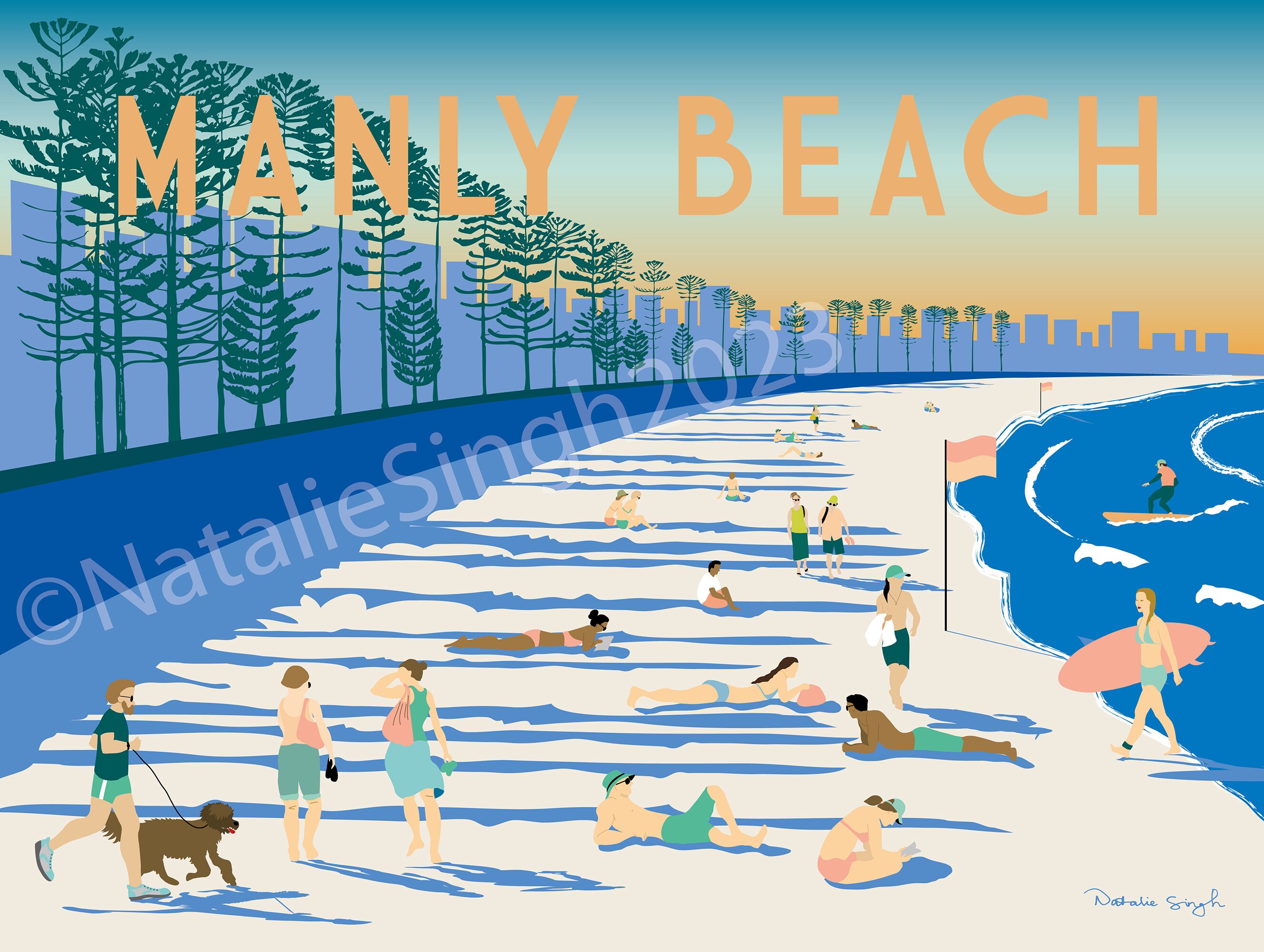Manly Beach, Sydney - Retro Travel Poster Style Print - Etsy