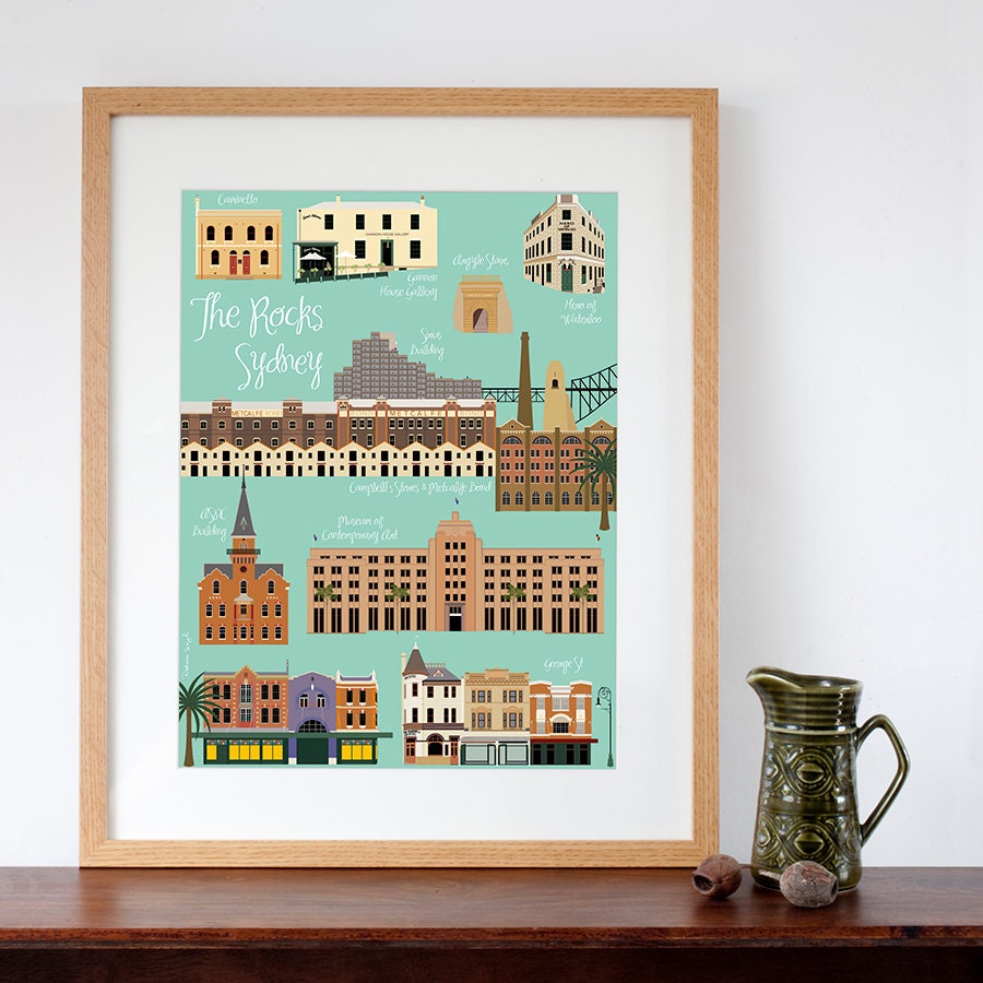 Retro Style Art Print of the Rocks Area in Sydney - Etsy