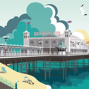 Brighton Pier Vintage Style Modern Retro Art Print - Etsy