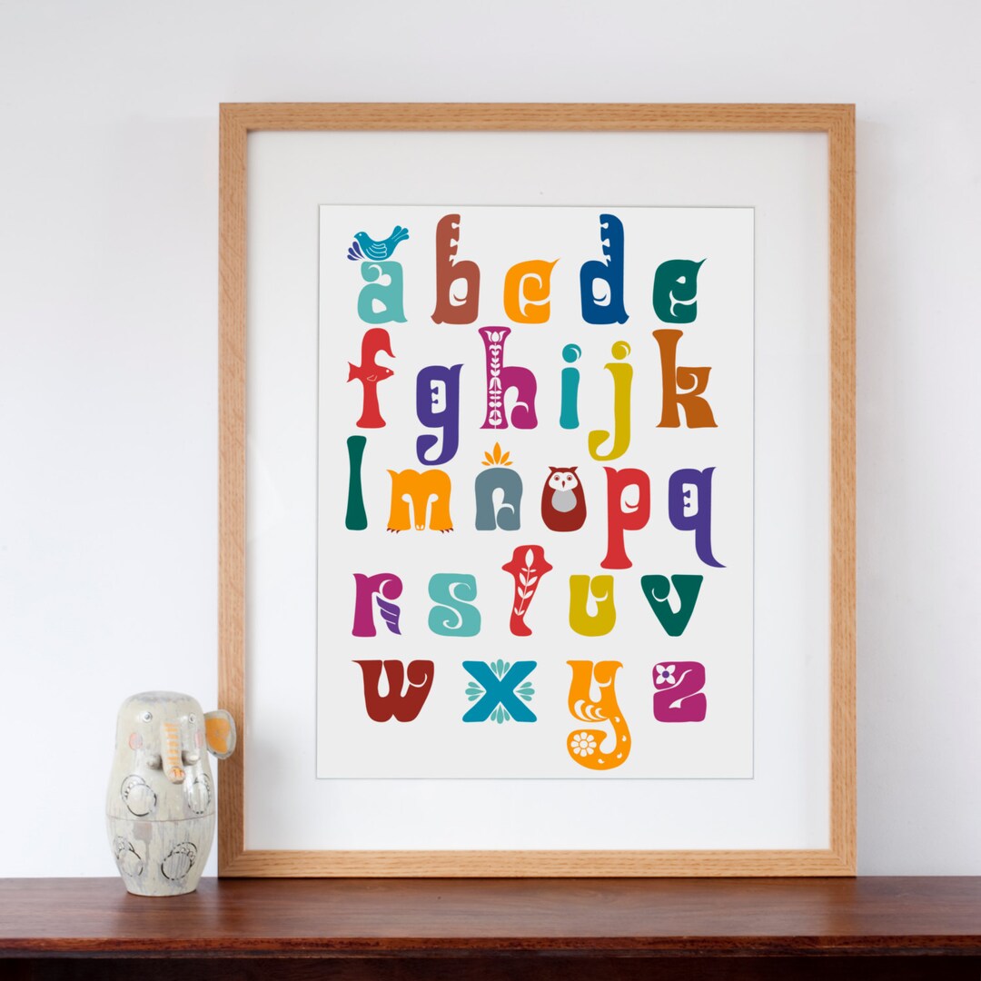 Stylised Lettering Hand Drawn Alphabet Poster ABC Folk Art Style - Etsy