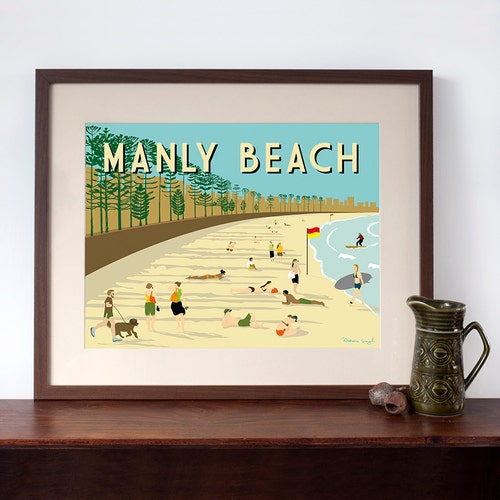 Manly Beach Sydney Retro Travel Poster Style Print - Etsy