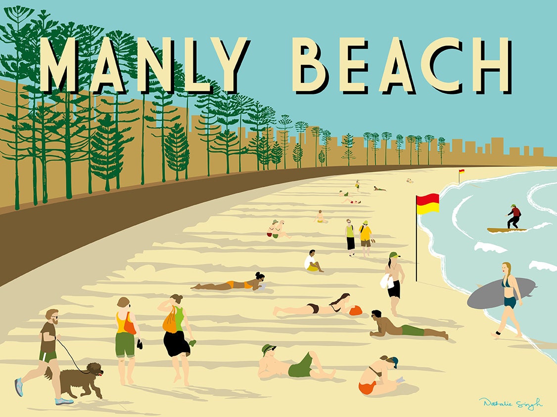 Manly Beach, Sydney - Retro Travel Poster Style Print - Etsy