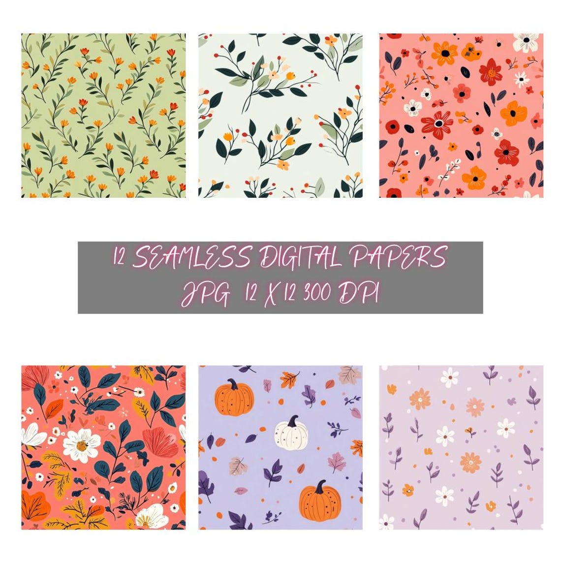 Seamless Patterns , Autumn Fall Floral Thanksgiving Theme, Backgrounds ...