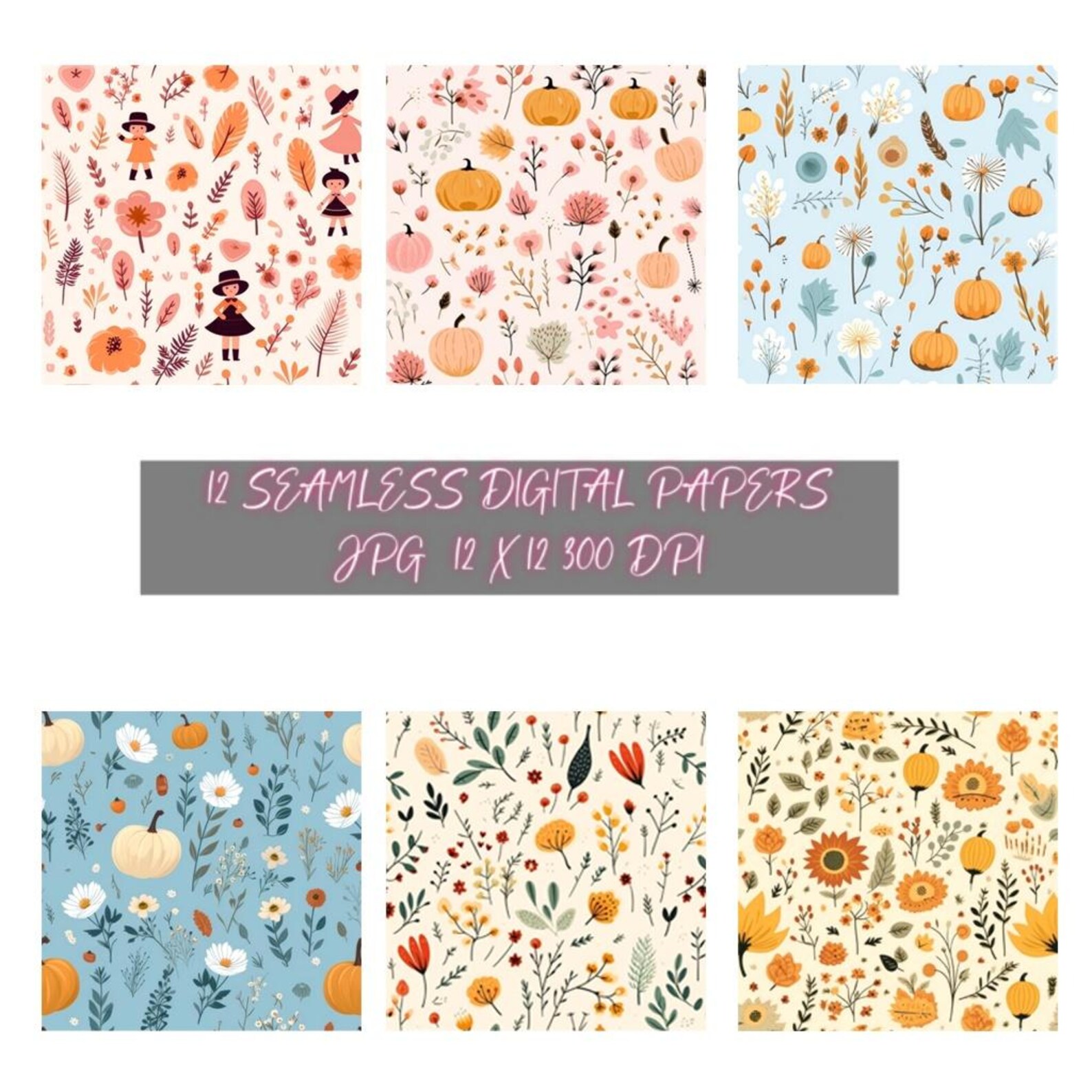 Seamless Patterns , Autumn Fall Floral Thanksgiving Theme, Backgrounds ...