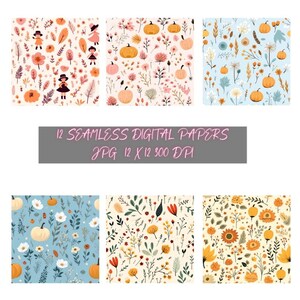 Seamless Patterns , Autumn Fall Floral Thanksgiving Theme, Backgrounds ...