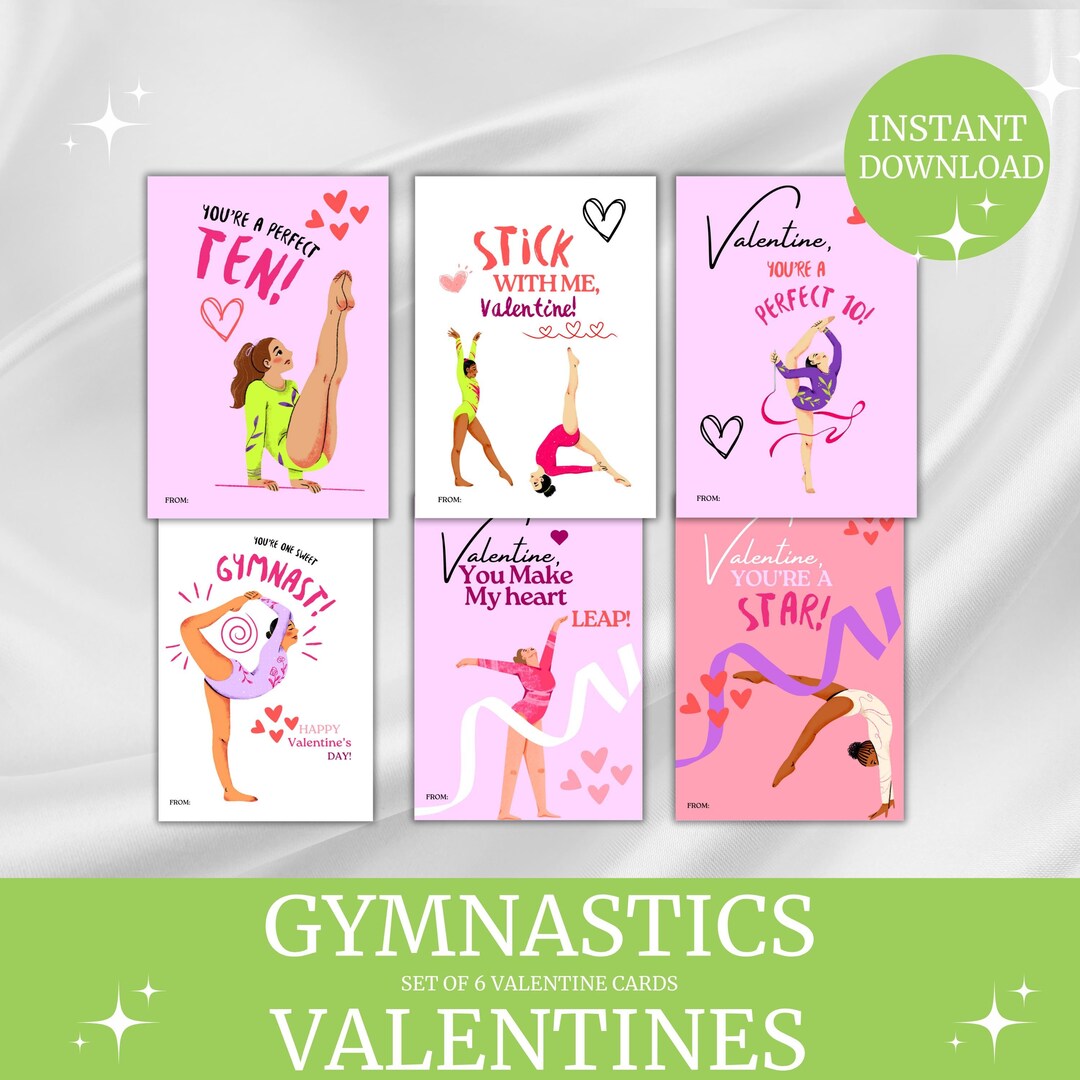 Gymnastics Valentine's Day Card for Kids, Gymnast Valentine's Day Cards ...
