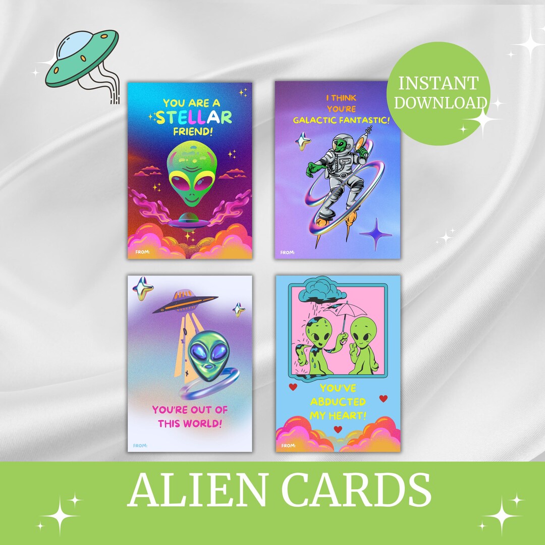 Printable Alien Valentine's Day Cards for Kids, Alien Valentine's Day ...